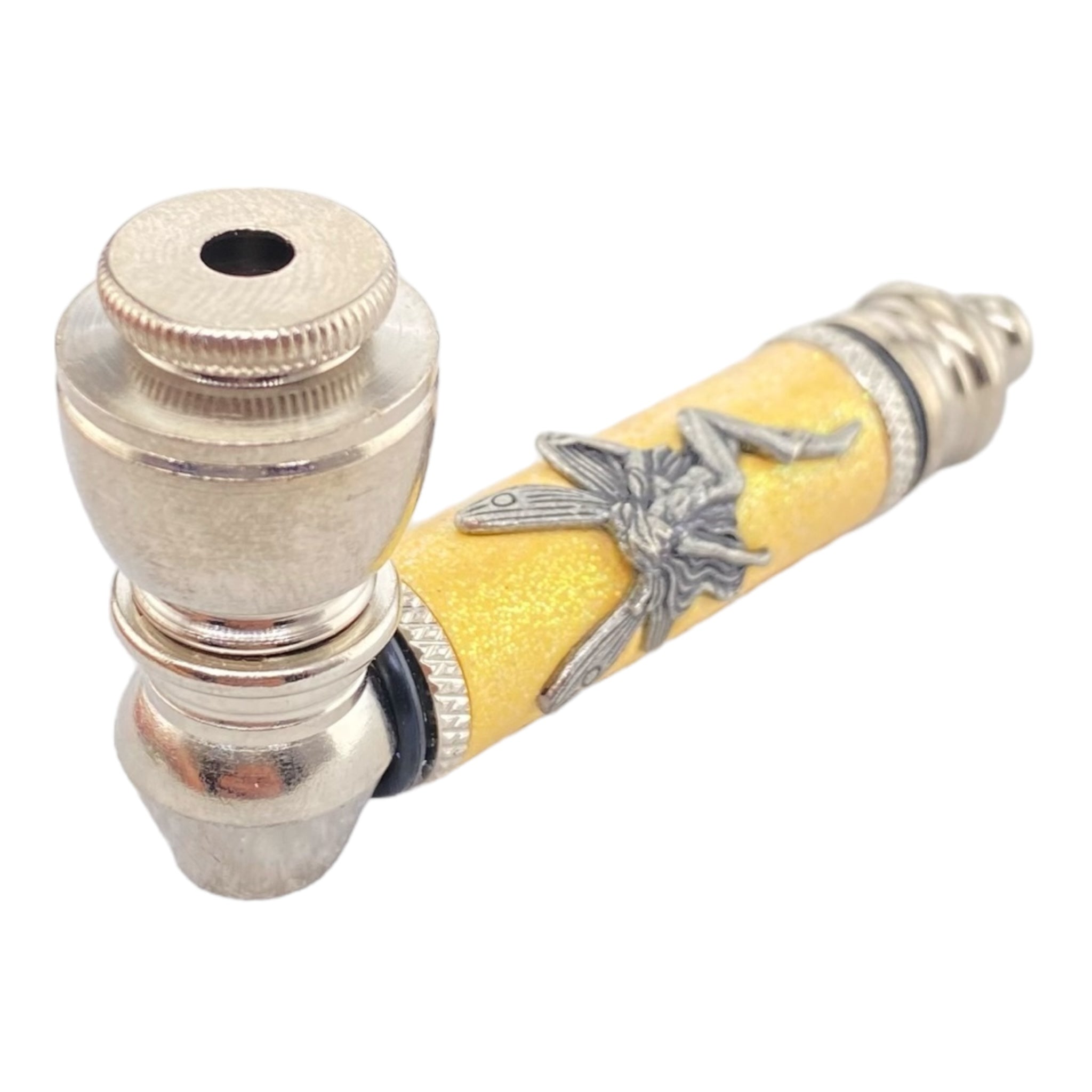 Metal Hand Pipes - Silver Chrome Hand Pipe With Sparkles And Fairy Yel
