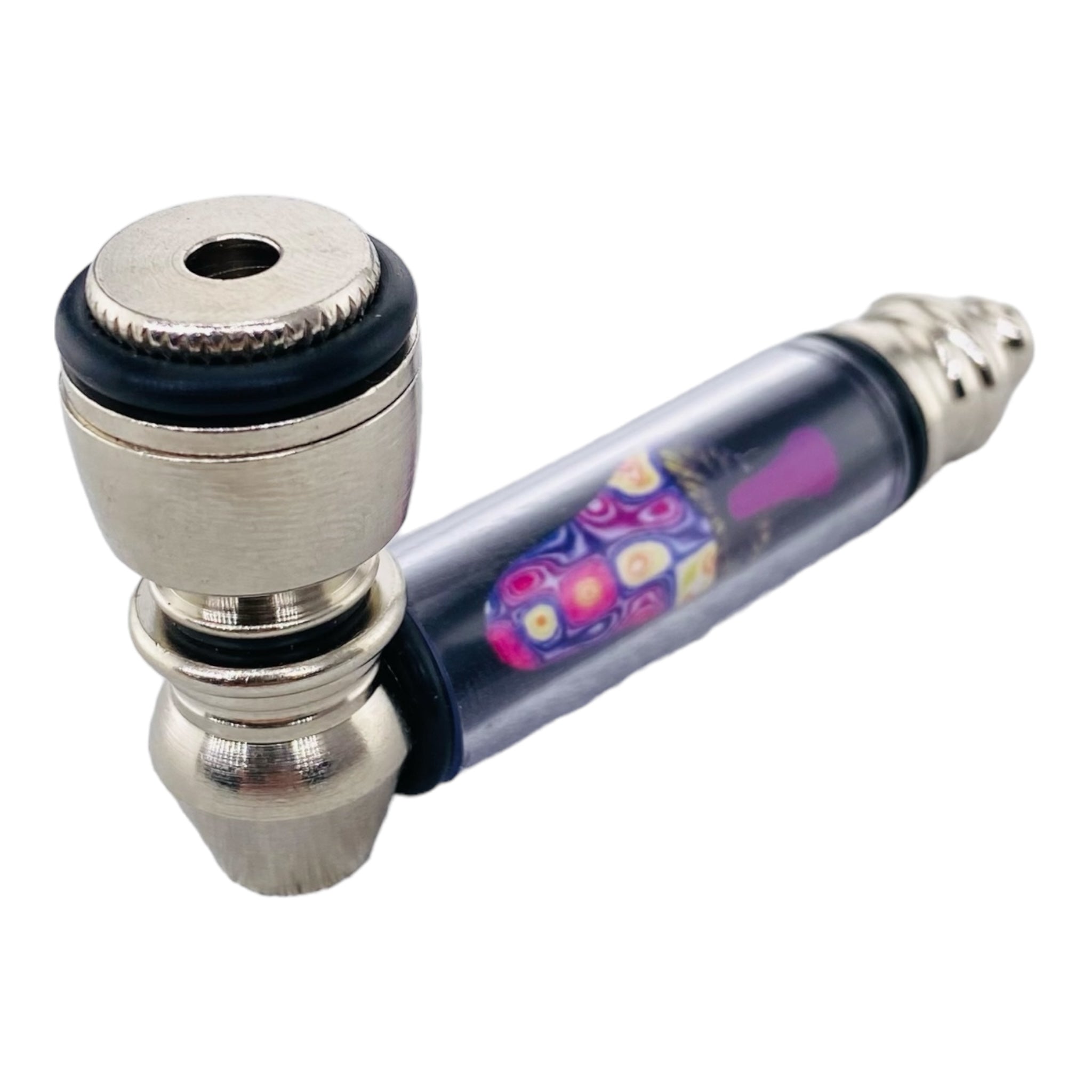 Metal Hand Pipes - Silver Chrome Hand Pipe With Magical Mushroom Plast