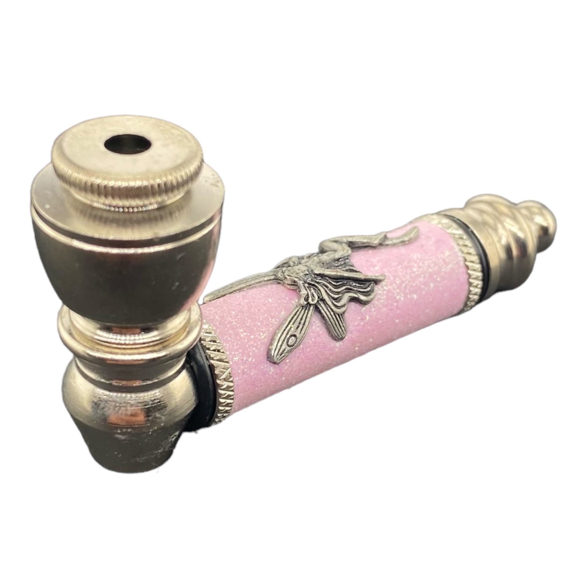 Metal Hand Pipes - Silver Chrome Hand Pipe With Sparkles And Fairy Pin