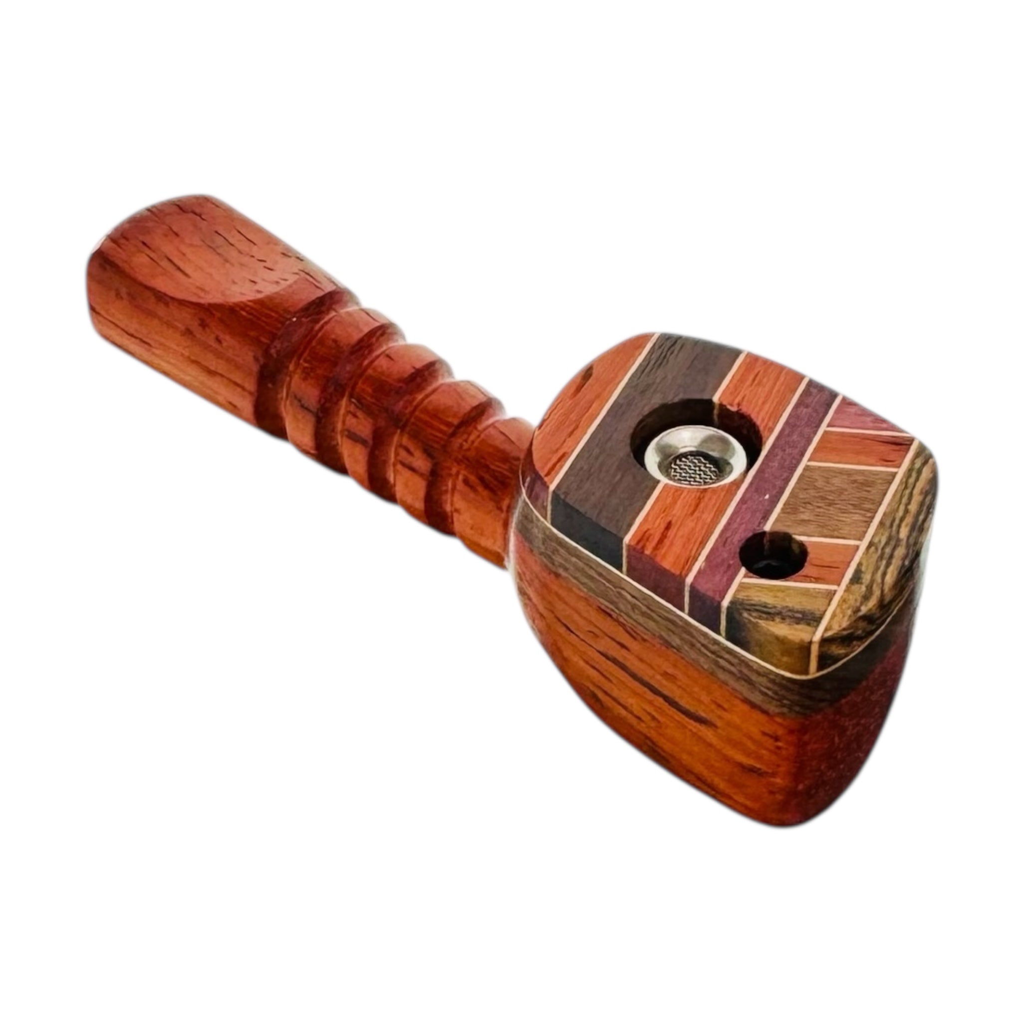Wood Hand Pipe - 4.75" Hand Pipe With Diagonal Wood Inlay With Swiveli