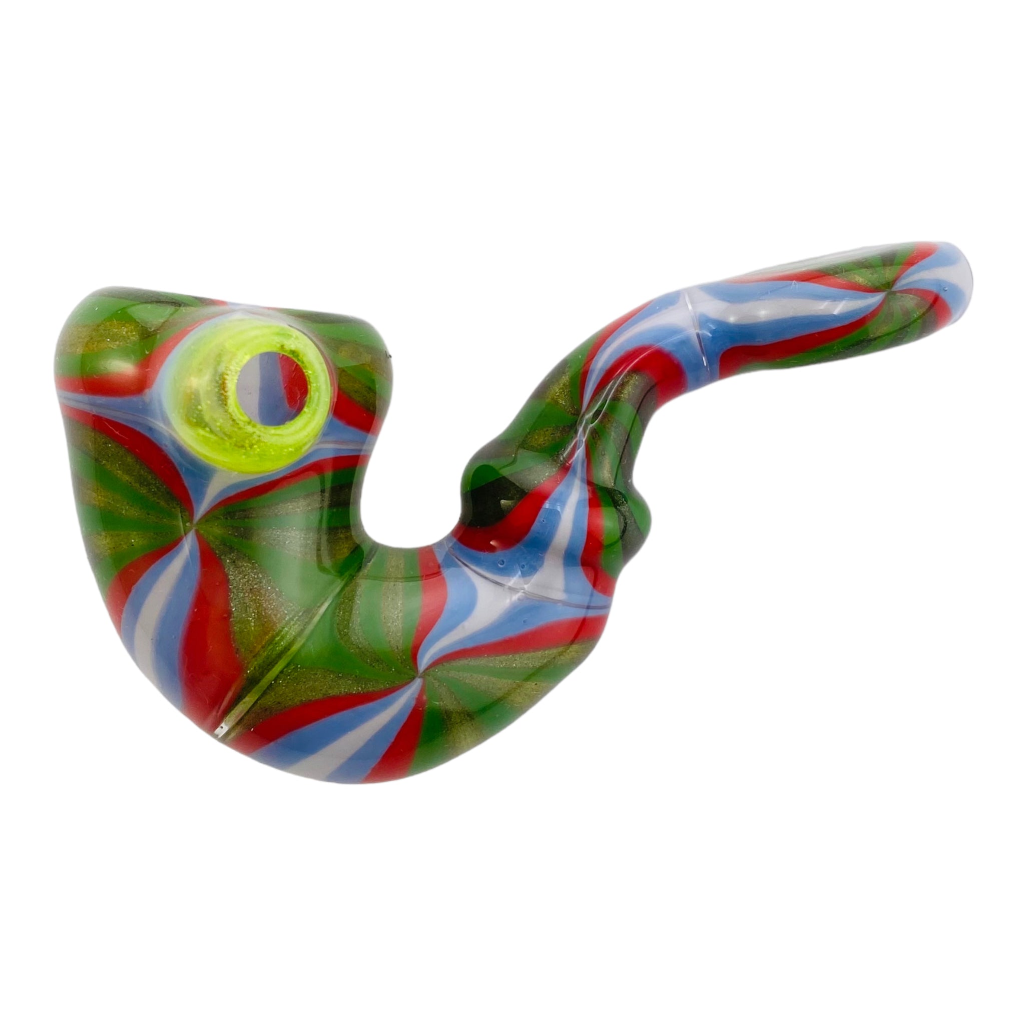Custom Glass Sherlock Hand Pipe With Red, White, Blue And Green Wig Wa